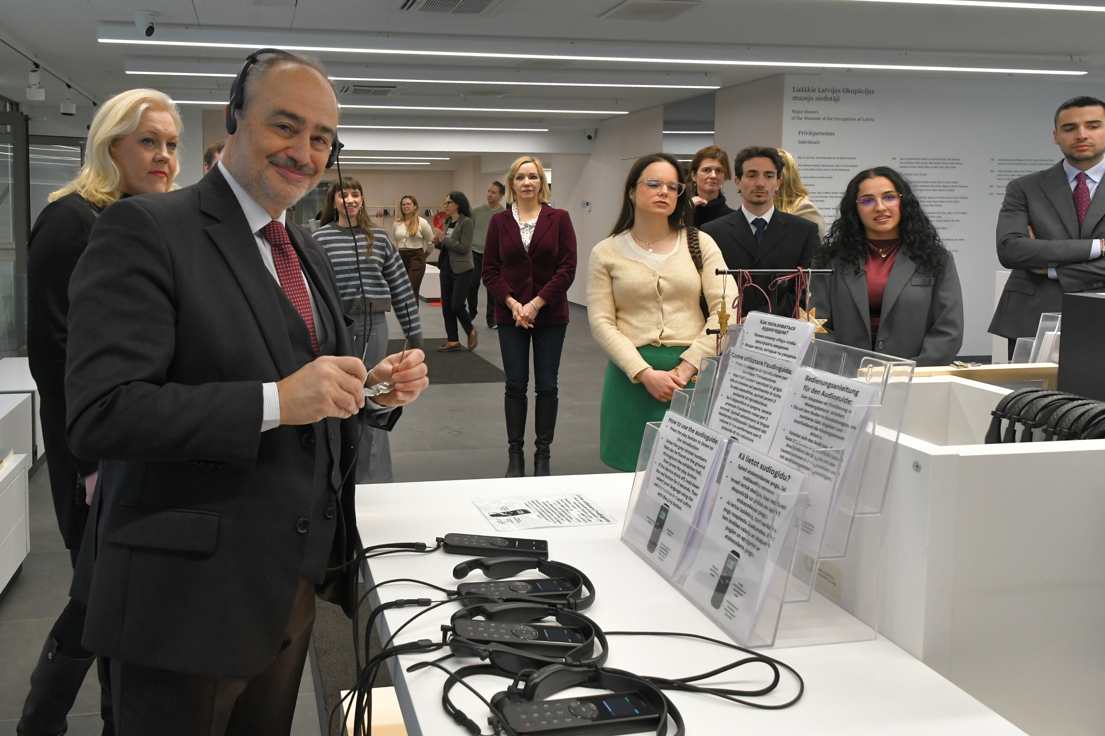 Members of the Italian Embassy Examine the Italian Audio Guide of the ...